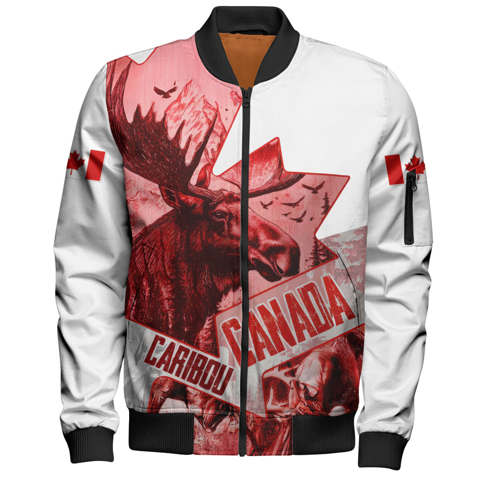Canada Bomber Jacket The Red Wild Caribou Heritage | Canuckmaple.com ...