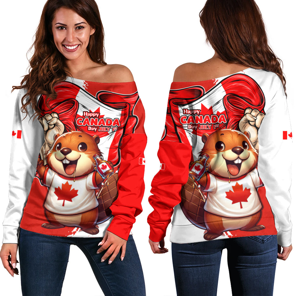 Canada Off Shoulder Sweatshirt True North Cheer Canada Day Beaver ...