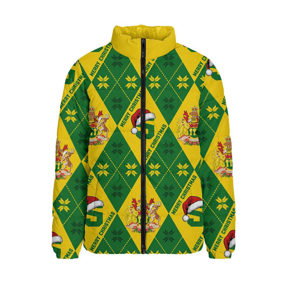 Saskatchewan Padded Jacket Christmas Argyle Pattern With Royal Crest ...